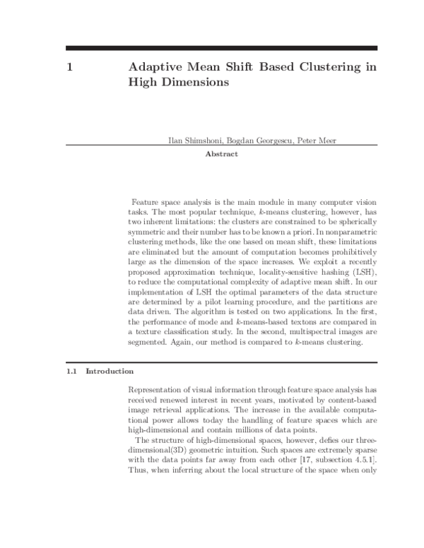 (PDF) Mean shift based clustering in high dimensions: A texture classification example