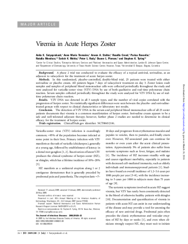 (PDF) Viremia in Acute Herpes Zoster