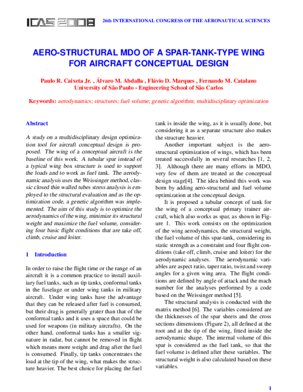 (PDF) AERO-STRUCTURAL MDO OF A SPAR-TANK-TYPE WING FOR AIRCRAFT ...