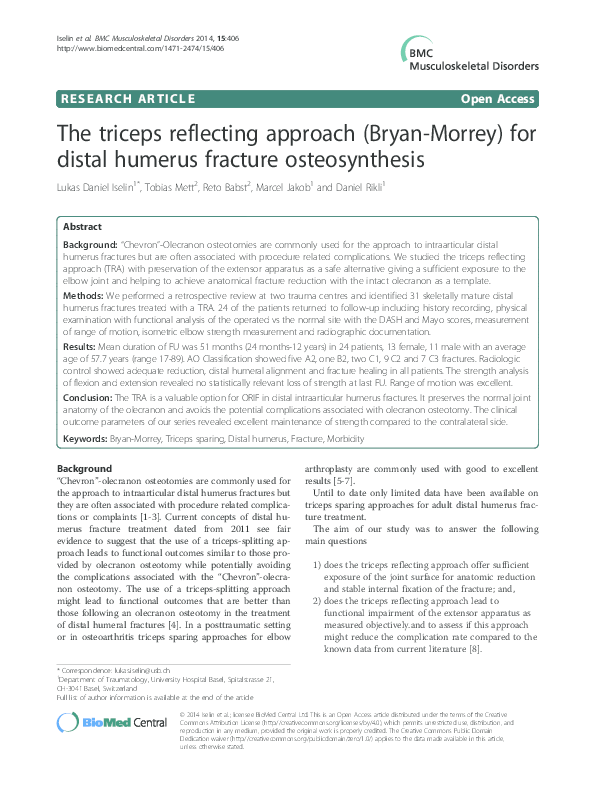 (PDF) The triceps reflecting approach (Bryan-Morrey) for distal humerus ...