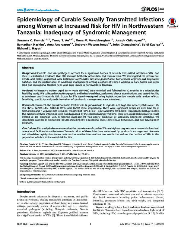(PDF) Epidemiology of Curable Sexually Transmitted Infections among ...