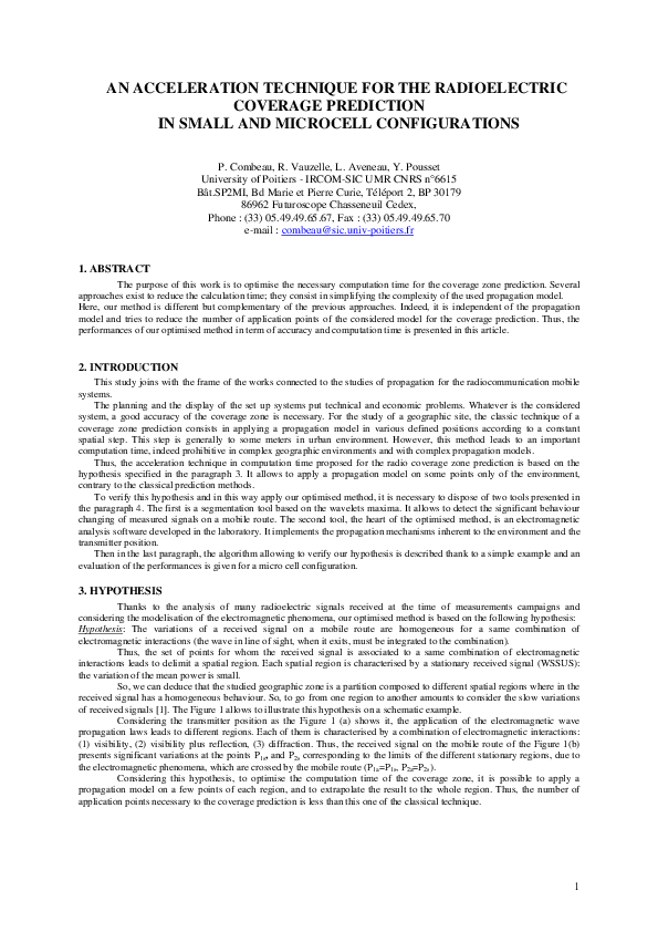 Pdf An Acceleration Technique For The Radioelectric Coverage Prediction In Small And Microcell
