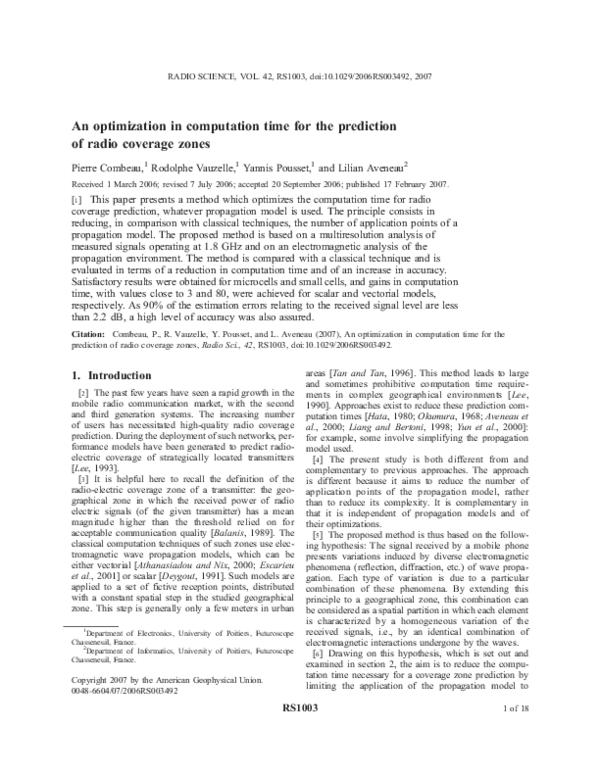 Pdf An Optimization In Computation Time For The Prediction Of Radio