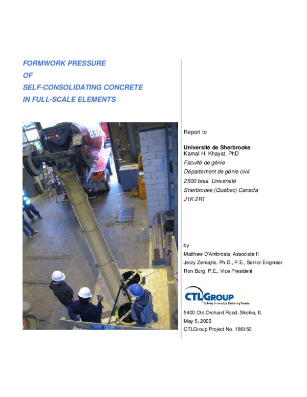 Pdf Formwork Pressure Of Self Consolidating Concrete Made With Various Binder Types And Contents