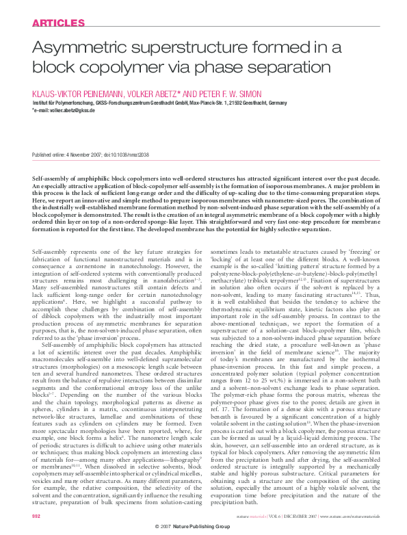 (PDF) Asymmetric superstructure formed in a block copolymer via phase ...