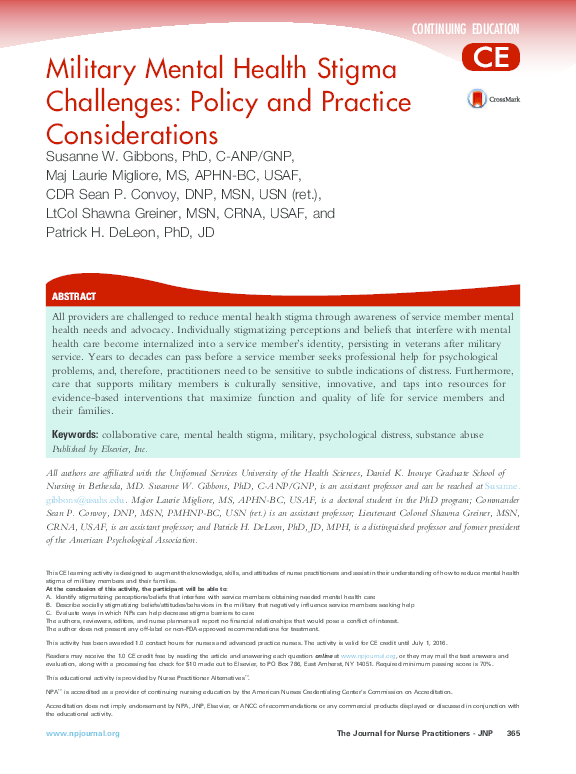 (PDF) Military Mental Health Stigma Challenges: Policy and Practice ...
