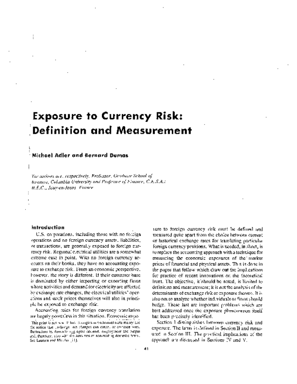 (PDF) Exposure to Currency Risk Definition and Measurement
