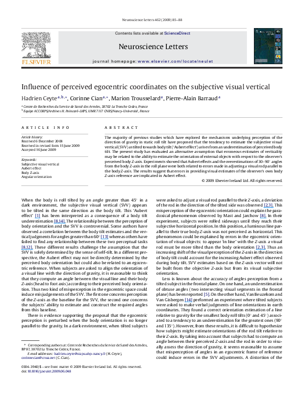 (PDF) Influence of perceived egocentric coordinates on the subjective ...