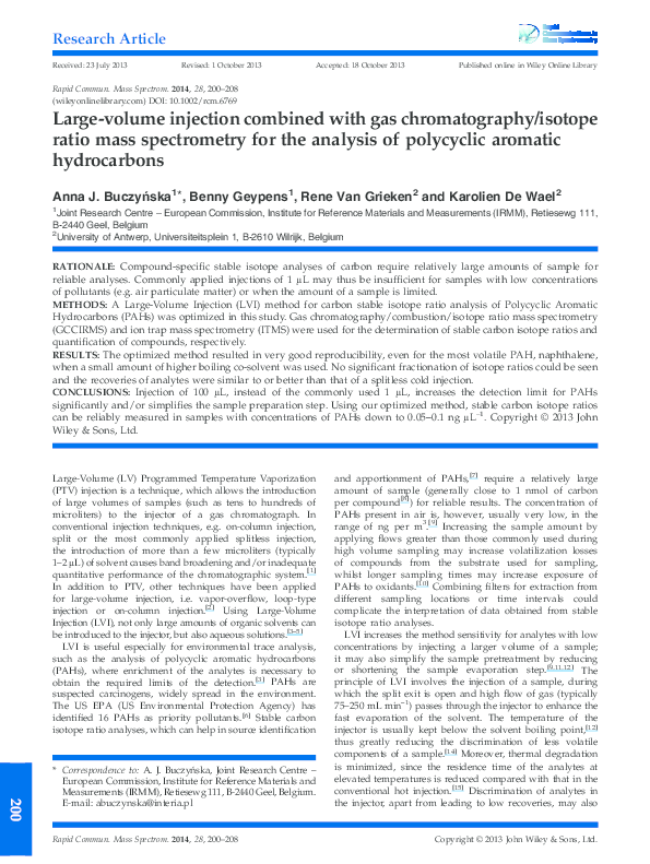 (PDF) Large-volume injection combined with gas chromatography/isotope ratio mass spectrometry ...