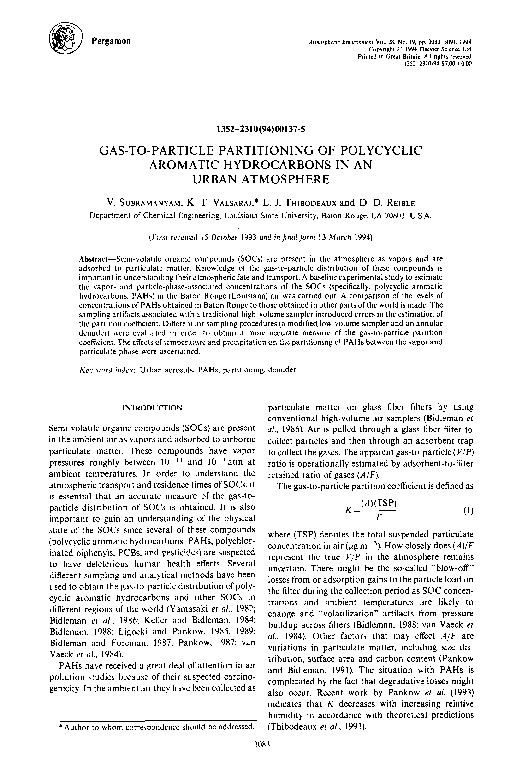 (PDF) Gas-to-particle partitioning of polycyclic aromatic hydrocarbons in an urban atmosphere