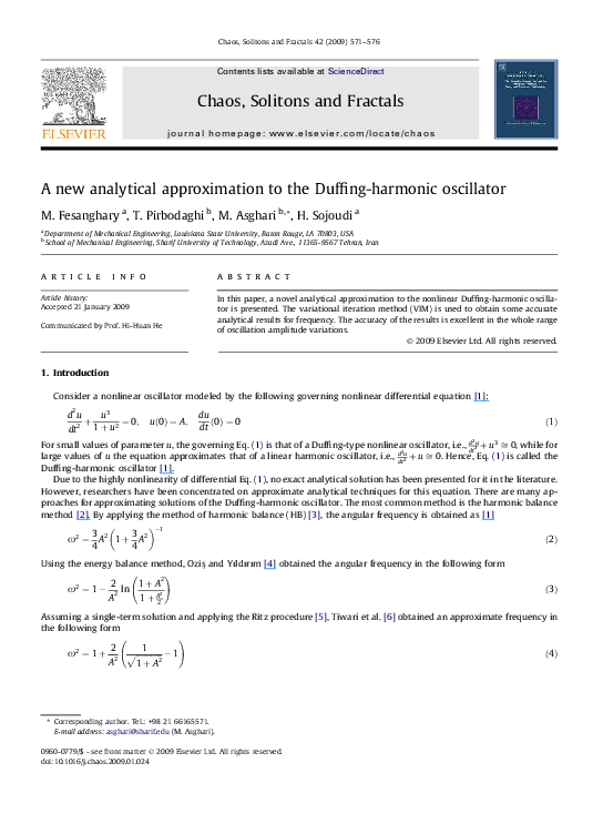 (PDF) A new analytical approximation to the Duffing-harmonic oscillator