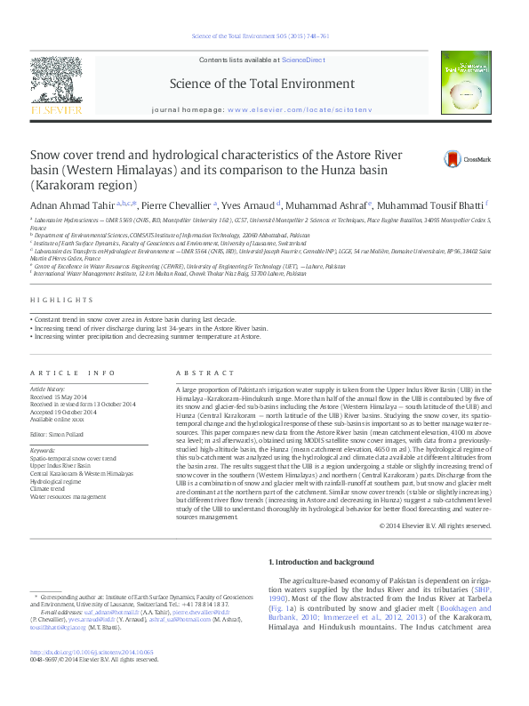 (PDF) Snow cover trend and hydrological characteristics of the Astore ...