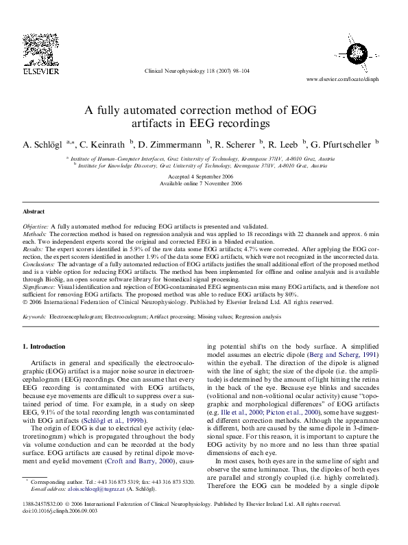 Pdf A Fully Automated Correction Method Of Eog Artifacts In Eeg Recordings