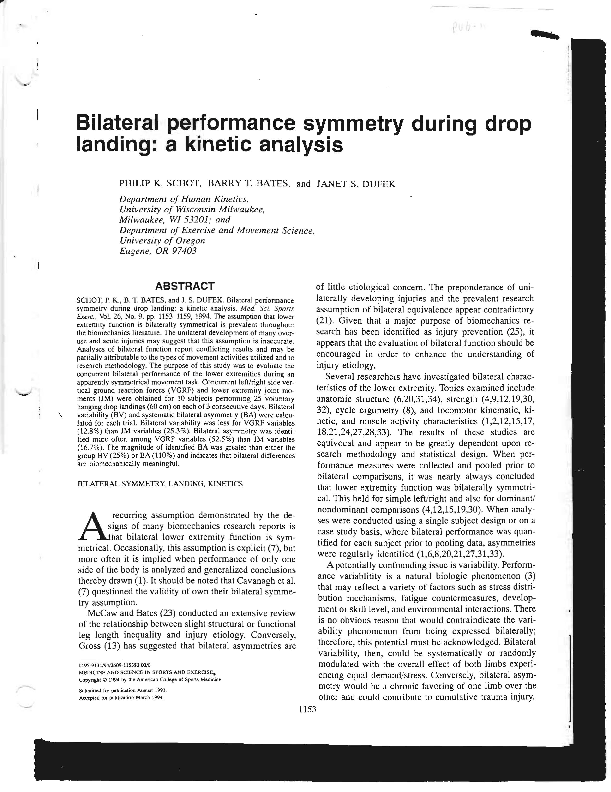 (PDF) Bilateral performance symmetry during drop landing