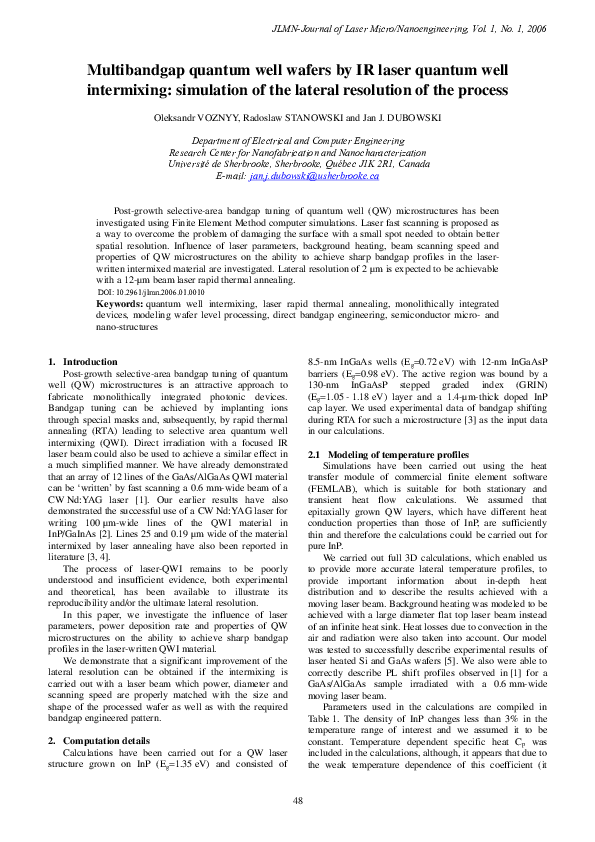 (PDF) Multibandgap Quantum Well Wafers by IR Laser Quantum Well Intermixing: Simulation of the ...