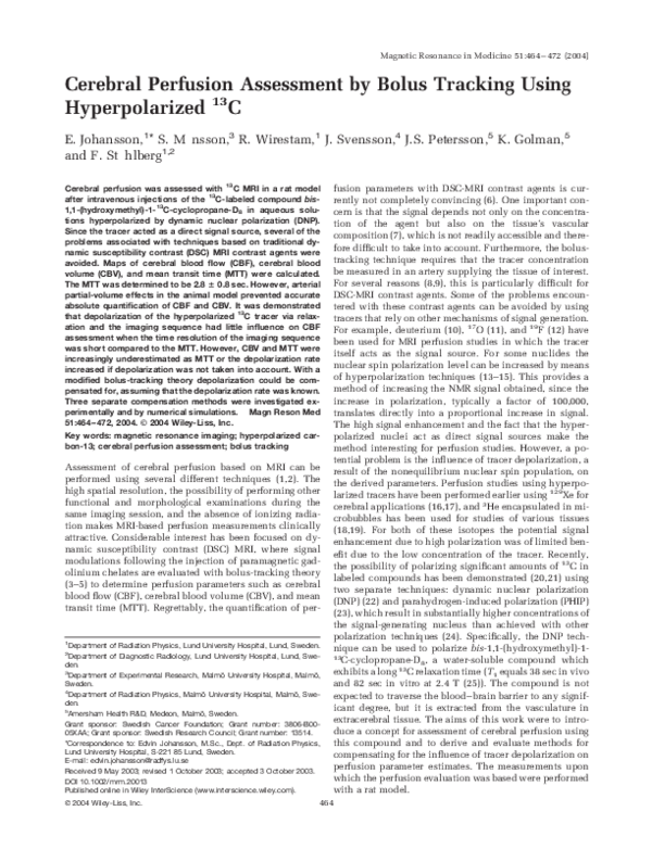 (PDF) Cerebral perfusion assessment by bolus tracking using ...