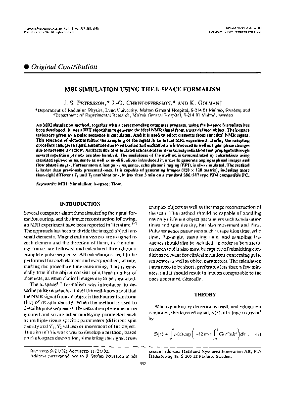 (PDF) MRI simulation using the k-space formalism