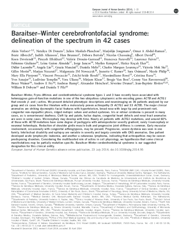 (PDF) Baraitser-Winter cerebrofrontofacial syndrome: delineation of the spectrum in 42 cases