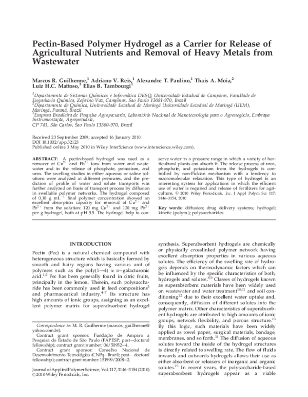(PDF) Pectin-based polymer hydrogel as a carrier for release of ...