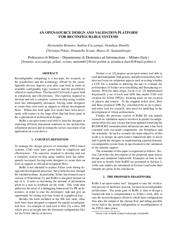 (PDF) An open-source design and validation platform for reconfigurable systems