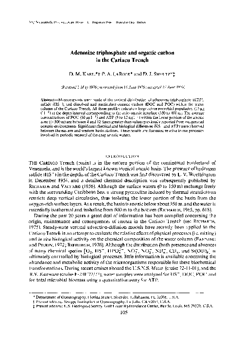 (PDF) Adenosine triphosphate and organic carbon in the Cariaco Trench