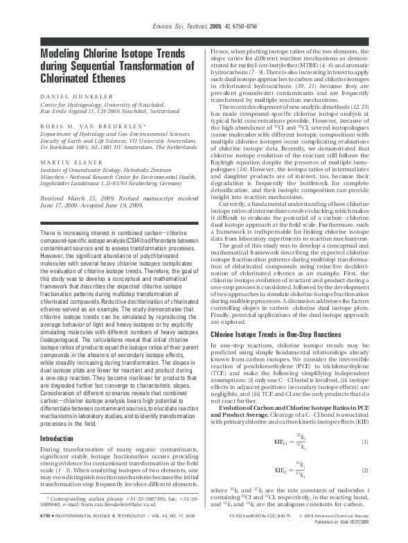 (PDF) Modeling Chlorine Isotope Trends during Sequential Transformation ...