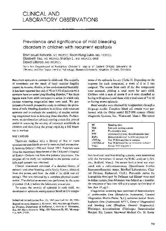 (PDF) Prevalence and significance of mild bleeding disorders in ...