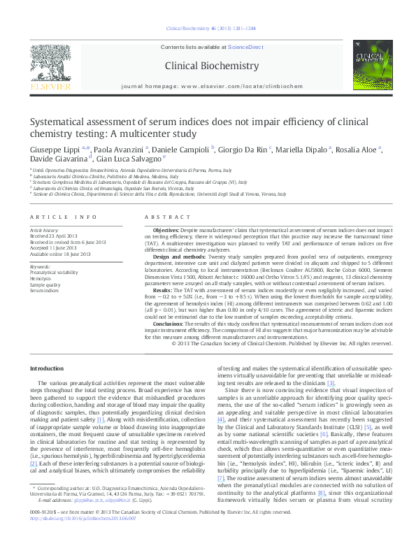 (PDF) Systematical assessment of serum indices does not impair ...