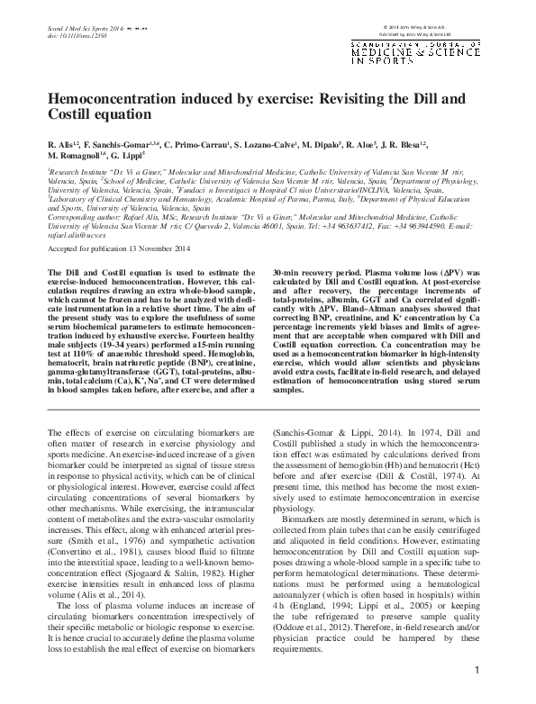 (PDF) Hemoconcentration induced by exercise: Revisiting the Dill and ...