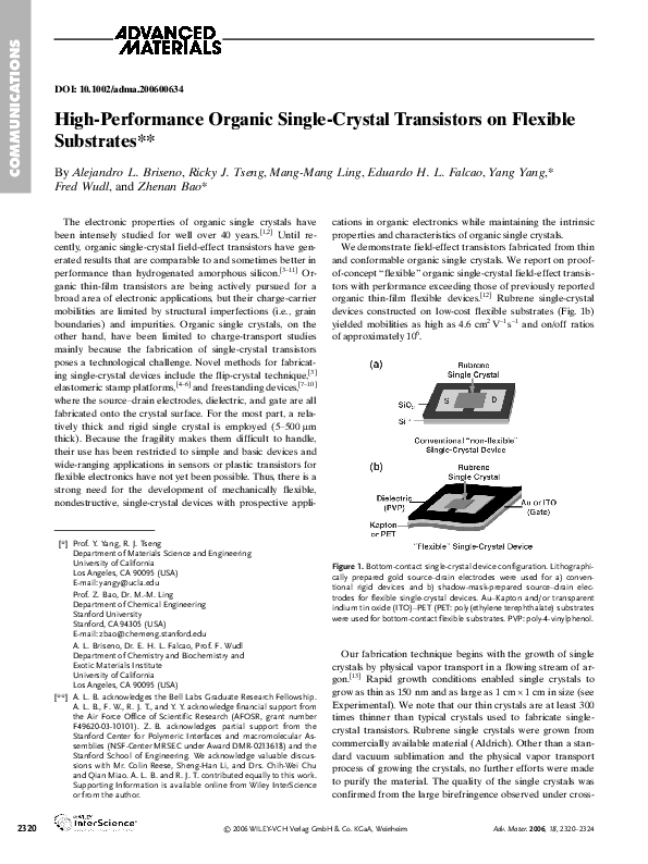 (PDF) High-Performance Organic Single-Crystal Transistors on Flexible ...