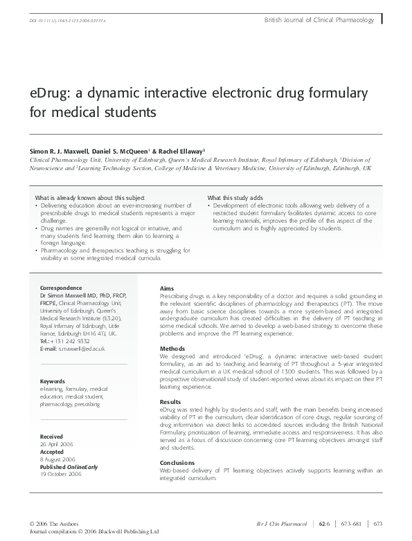 (PDF) eDrug: a dynamic interactive electronic drug formulary for ...