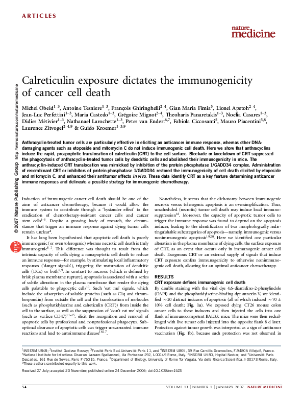 (PDF) Calreticulin's Role in Cancer Immunogenicity