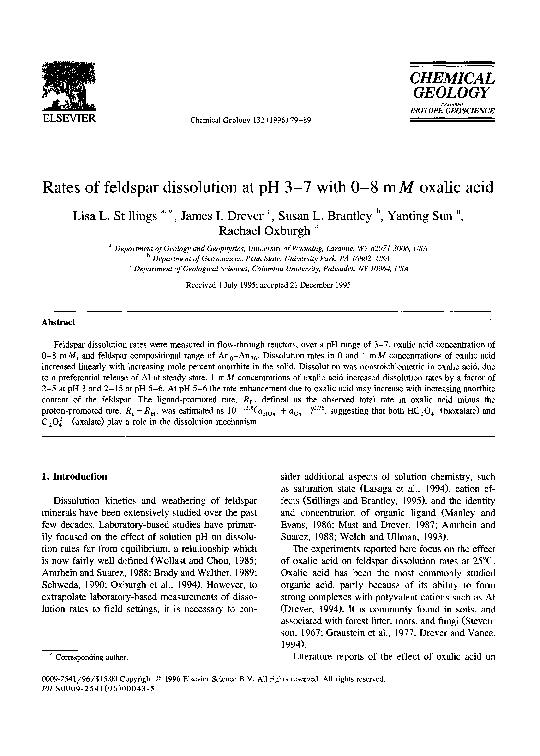 (PDF) rates of feldspar dissolution at pH 3–7 with 0–8 m M oxalic acid