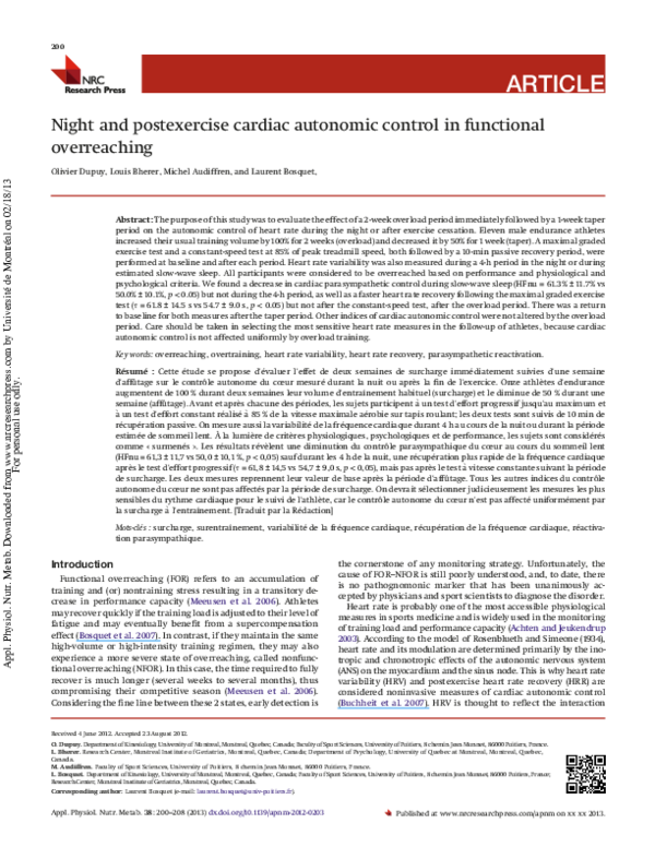 (PDF) Night and postexercise cardiac autonomic control in functional ...
