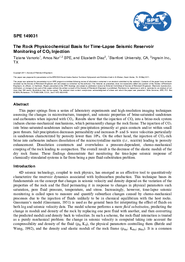 Pdf The Rock Physicochemical Basis For Time Lapse Seismic Reservoir Monitoring Of Co2 Injection