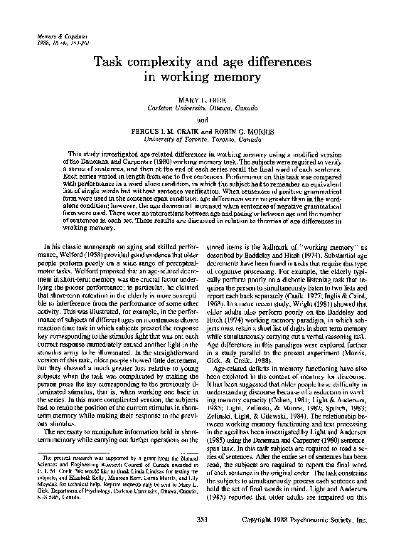 (PDF) Task complexity and age differences in working memory