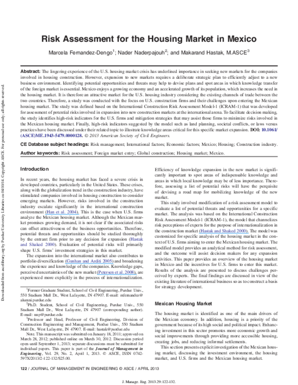 (PDF) Risk Assessment for the Housing Market in Mexico
