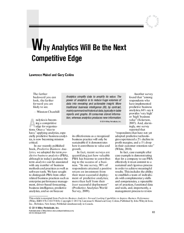 (PDF) Book Highlight-Why Analytics Will Be the Next Competitive Edge
