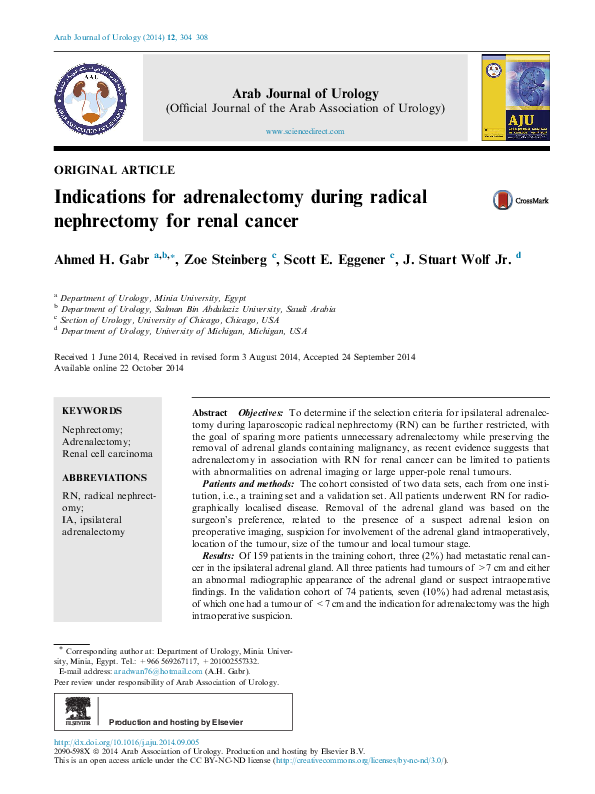 (PDF) Indications for adrenalectomy during radical nephrectomy for renal cancer