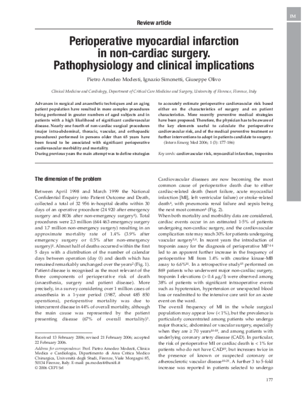 (PDF) Perioperative myocardial infarction in non-cardiac surgery ...