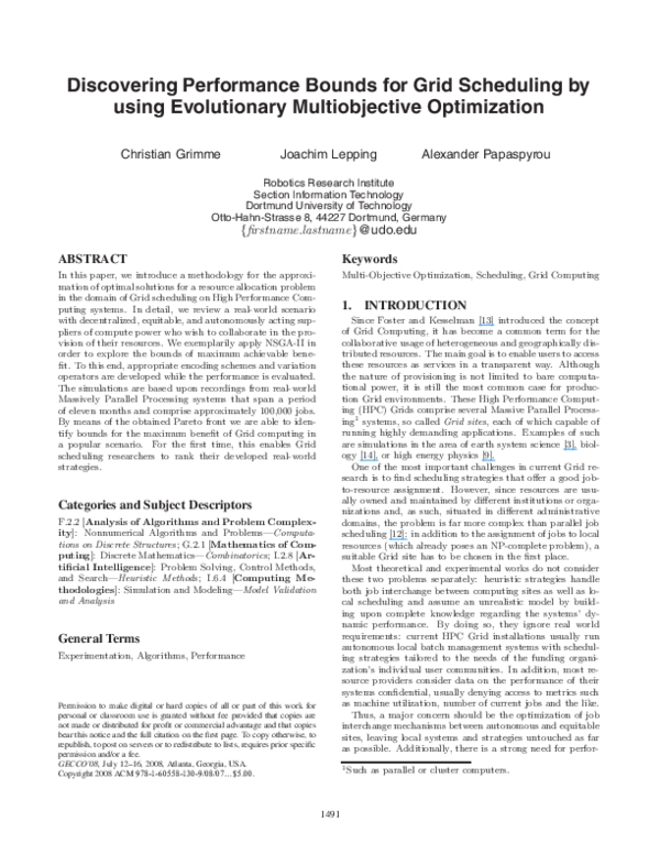 Pdf Discovering Performance Bounds For Grid Scheduling By Using Evolutionary Multiobjective