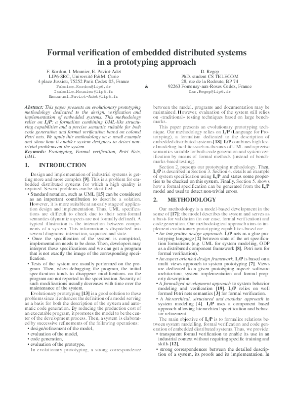 Pdf Formal Verification Of Embedded Distributed Systems In A
