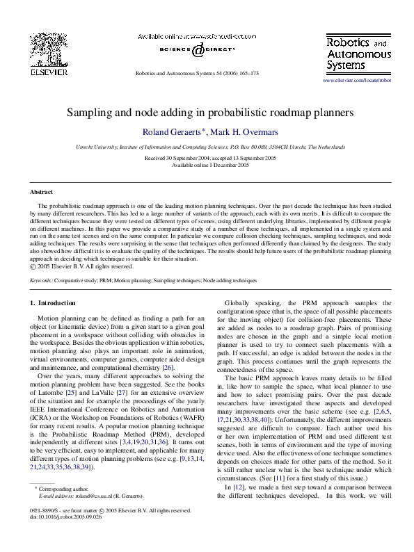 (PDF) Sampling and node adding in probabilistic roadmap planners