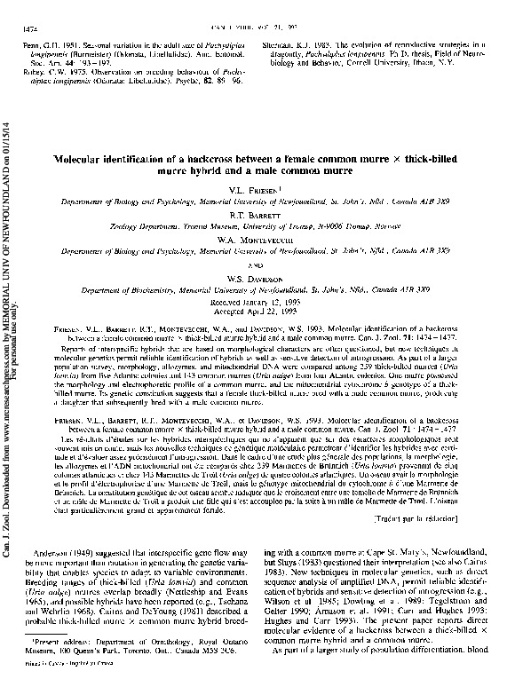 (PDF) Molecular identification of a backcross between a female common ...