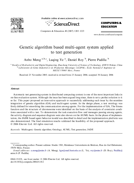 Pdf Genetic Algorithm Based Multi Agent System Applied To Test Generation