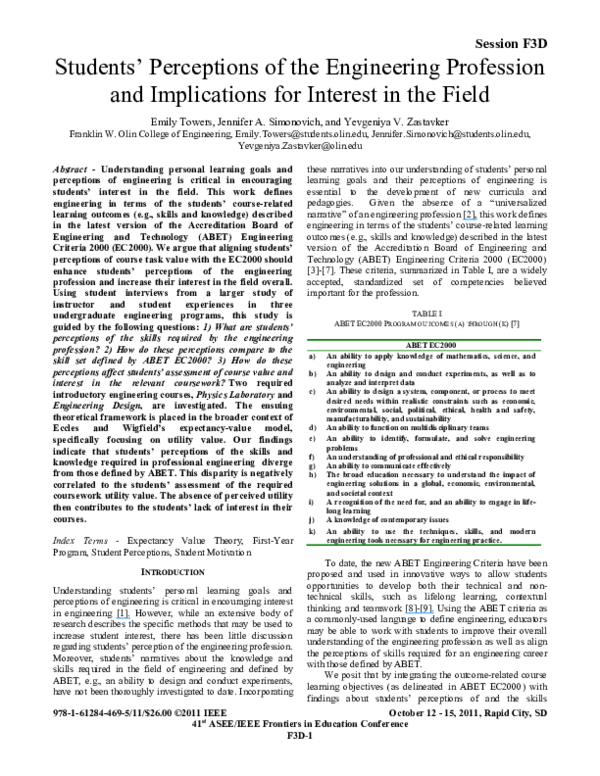 (PDF) Students' perceptions of the engineering profession and ...