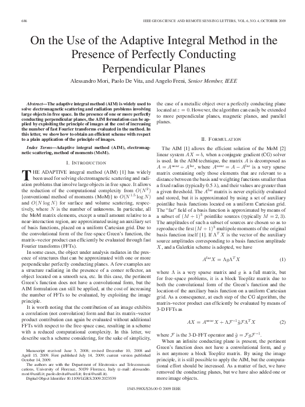 (PDF) On the Use of the Adaptive Integral Method in the Presence of Perfectly Conducting ...
