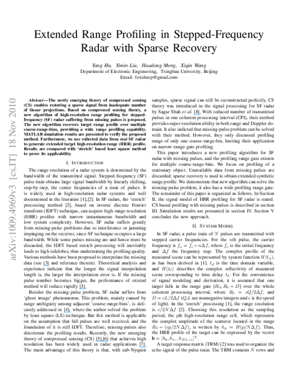 (PDF) High Range Resolution Profiling for Stepped-Frequency Train with Sparse Reconstruction