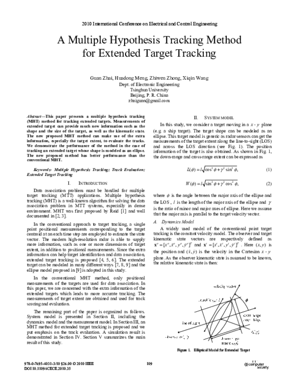Pdf A Multiple Hypothesis Tracking Method For Extended Target Tracking Huadong Meng