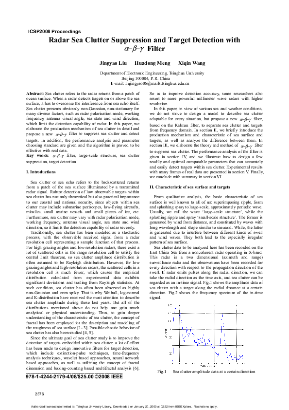 Pdf Radar Sea Clutter Suppression And Target Detection With α β γ Filter